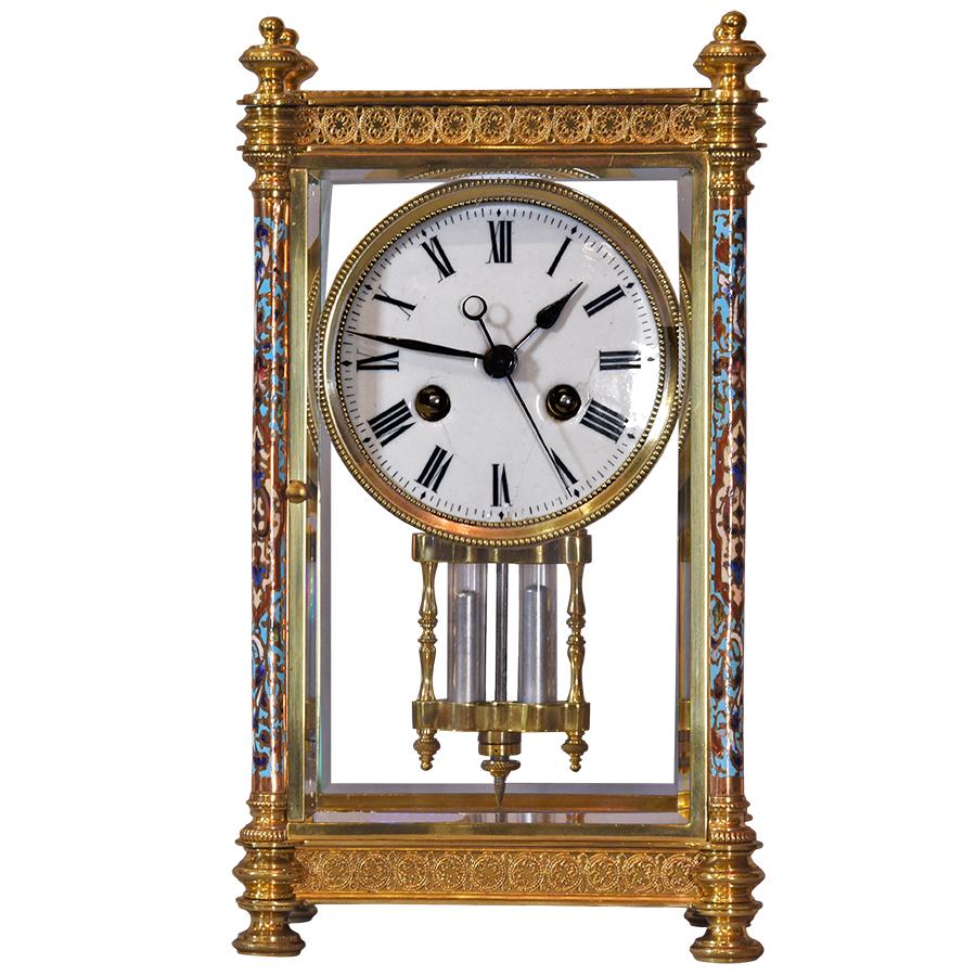 French Champlevé Enamel Crystal Regulator - Renaissance Antiques