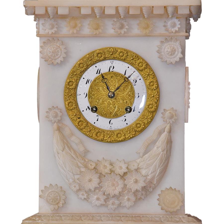 French Alabaster Mantel Clock - Renaissance Antiques