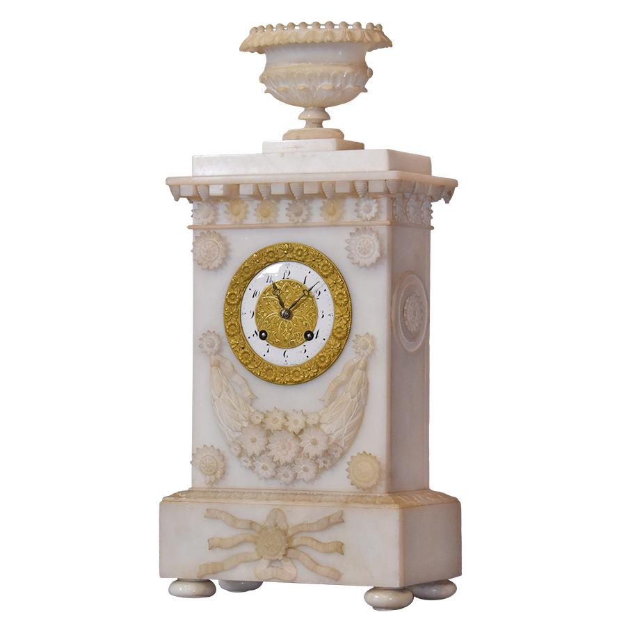 French Alabaster Mantel Clock - Renaissance Antiques
