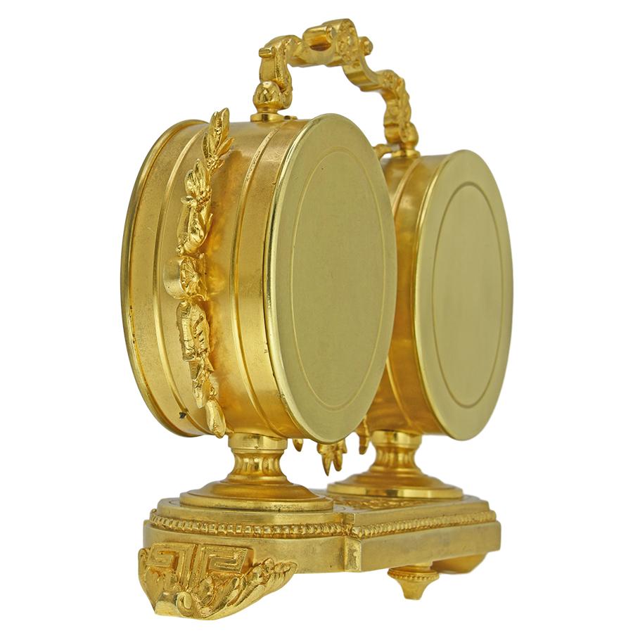 French Gilt Bronze Compendium Desk Clock - Renaissance Antiques