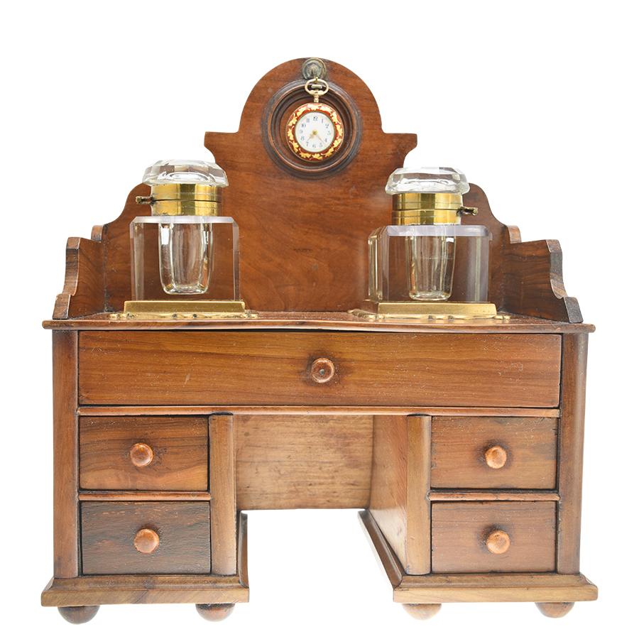 English Double Inkwell in Miniature Desk Stand - Renaissance Antiques