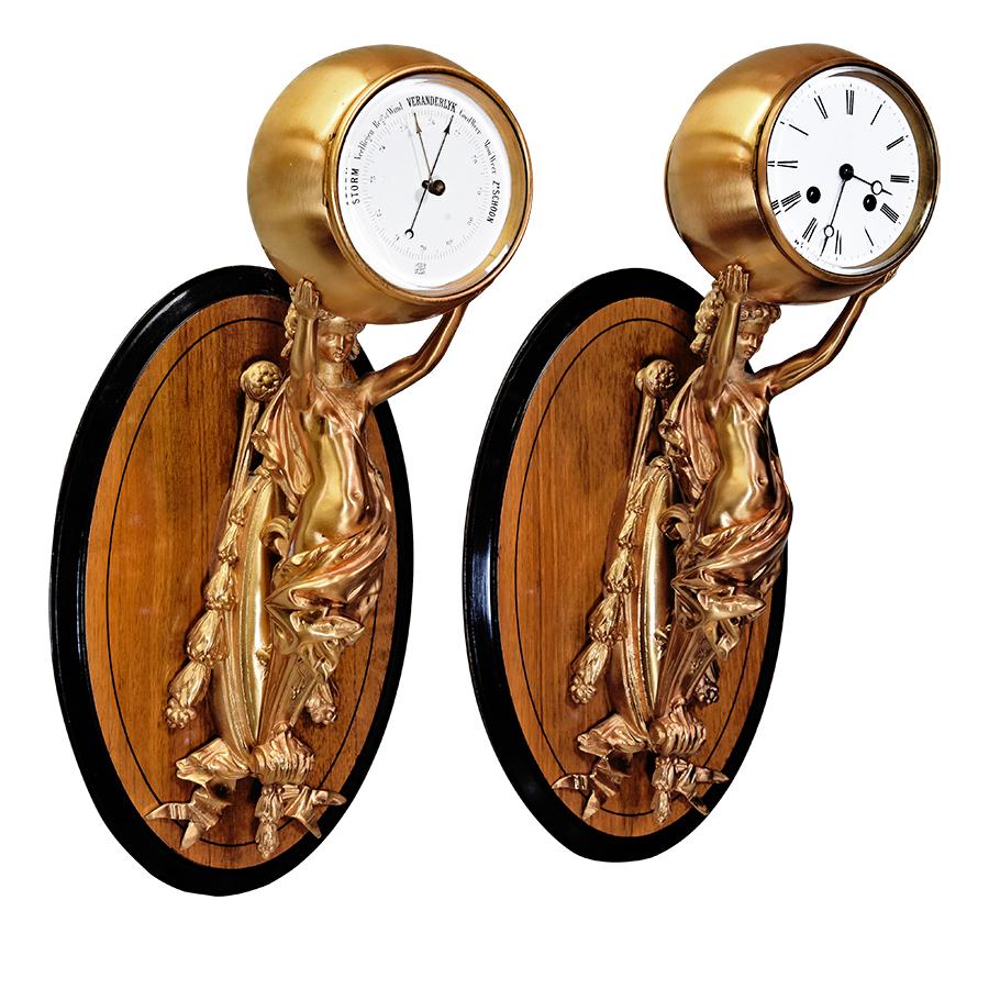 French Figural Clock And Barometer Set - Renaissance Antiques