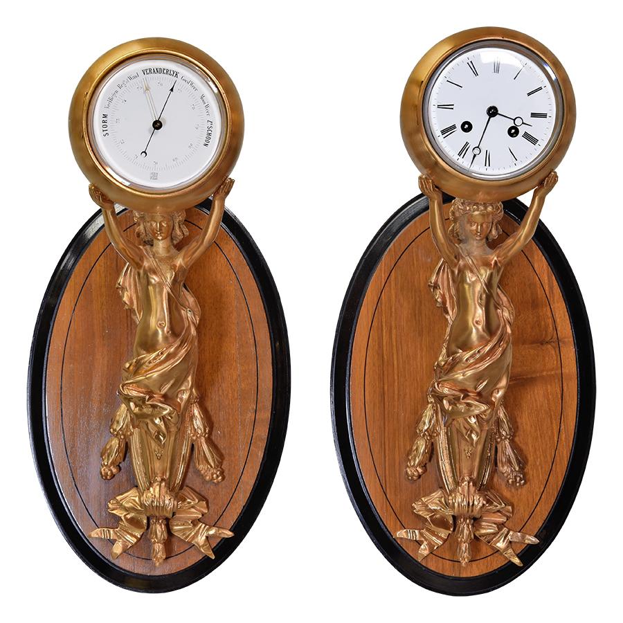 French Figural Clock And Barometer Set - Renaissance Antiques