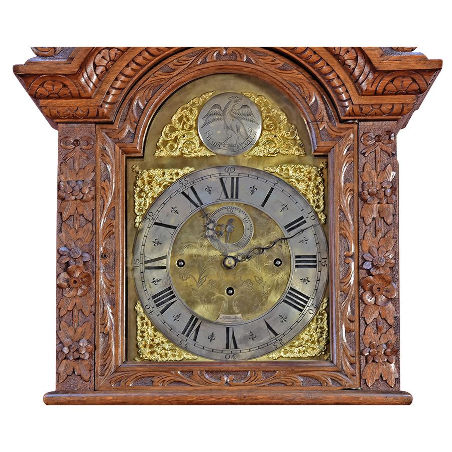 German Hand Carved Oak Hall Clock - Renaissance Antiques