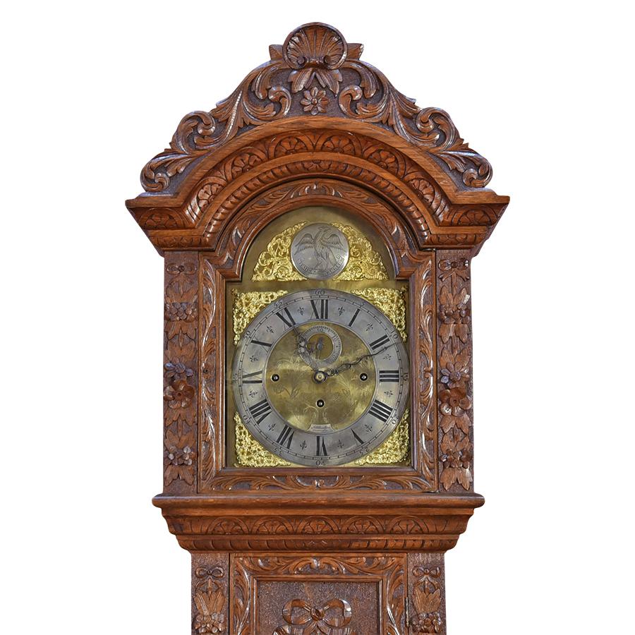 German Hand Carved Oak Hall Clock - Renaissance Antiques