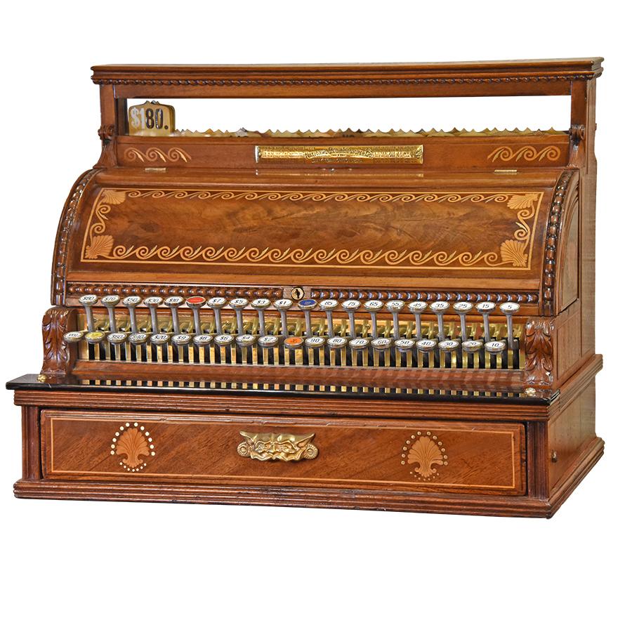 American Rare Marquetry Inlaid National Cash Register - Renaissance ...