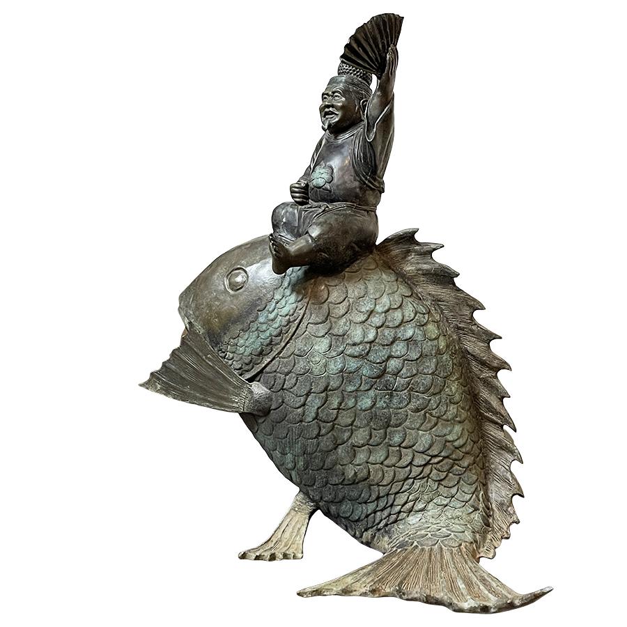 Japanese Monumental Bronze Statue of Fish and Fisherman - Renaissance ...