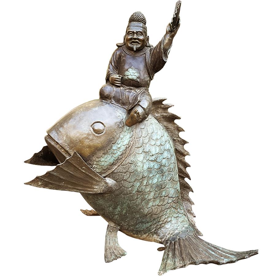 Japanese Monumental Bronze Statue of Fish and Fisherman - Renaissance ...