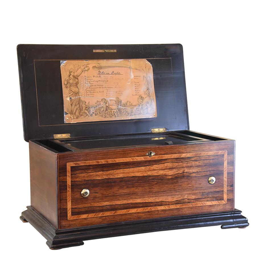 Swiss Cylinder Music Box with Engraved Saucer Bells - Renaissance Antiques