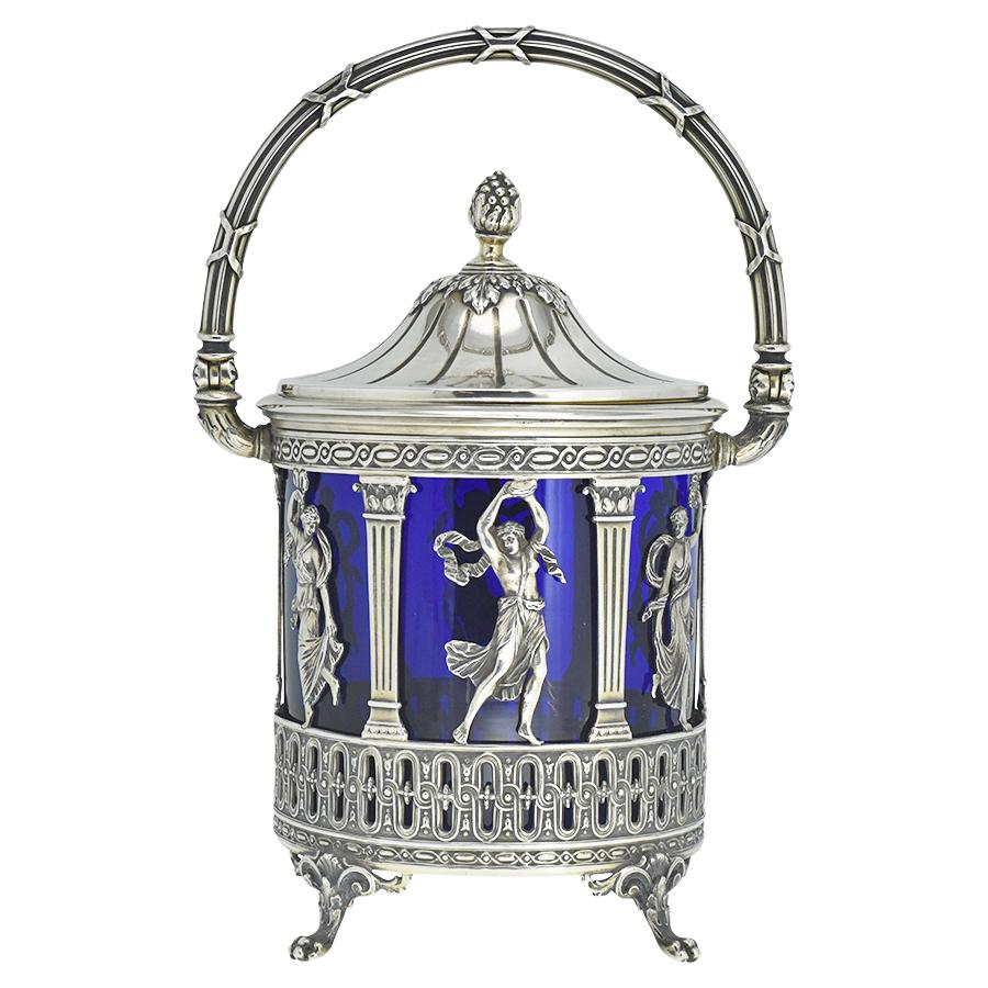 English Silver Pickle Caster with Cobalt Glass - Renaissance Antiques