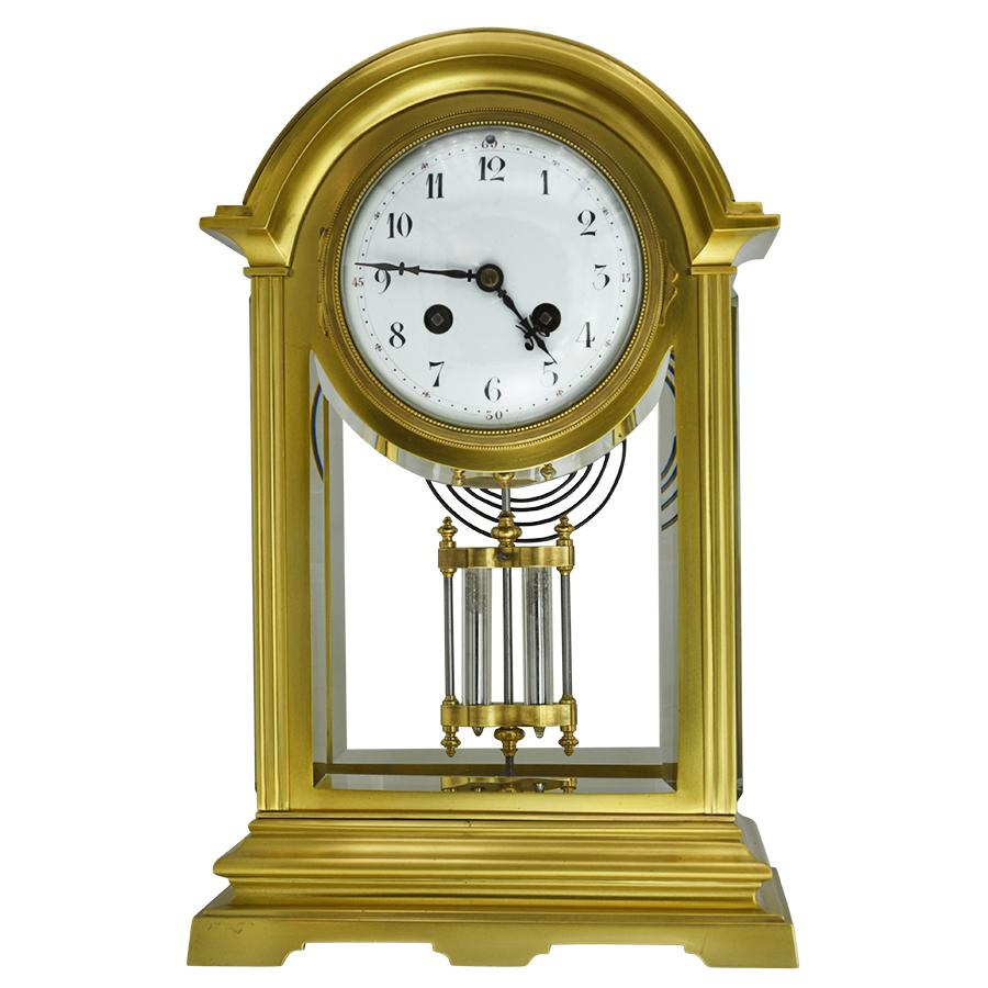 French Cast Brass Arch Top Crystal Regulator - Renaissance Antiques