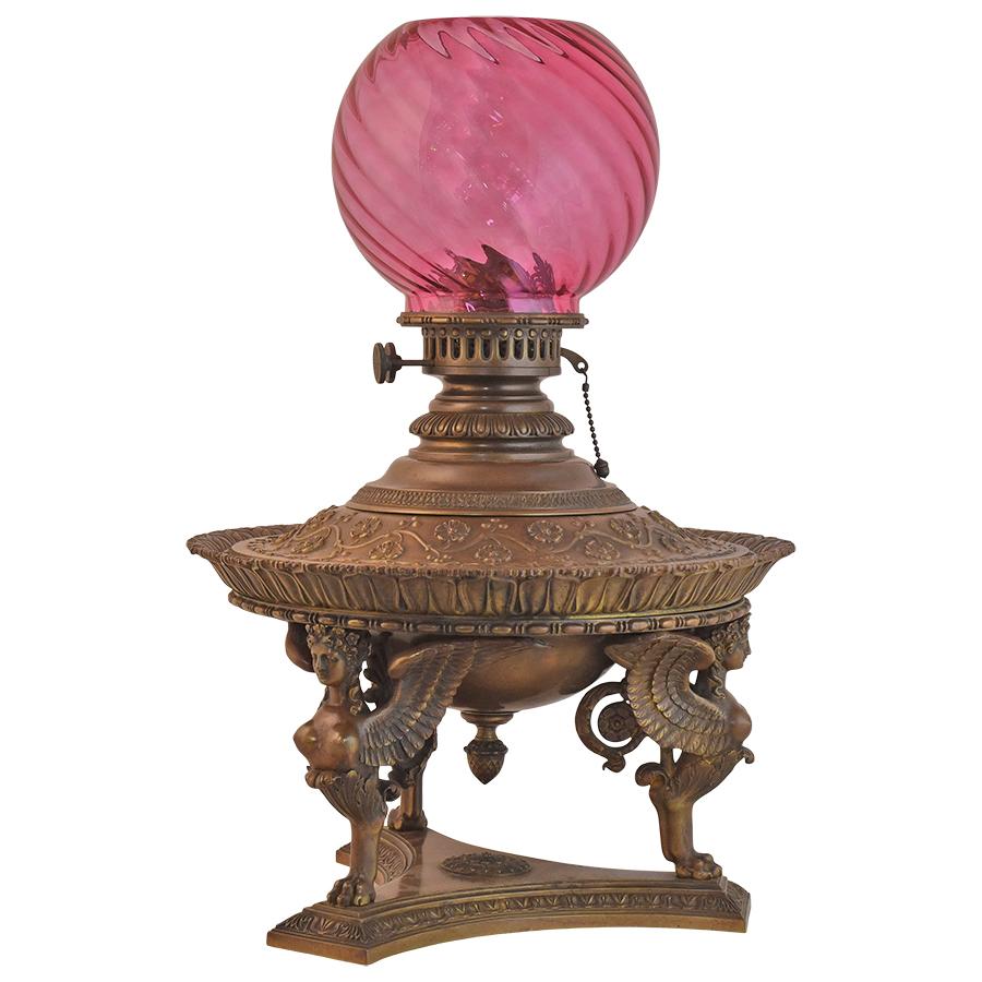 American Cast Bronze Oil Lamp - Renaissance Antiques