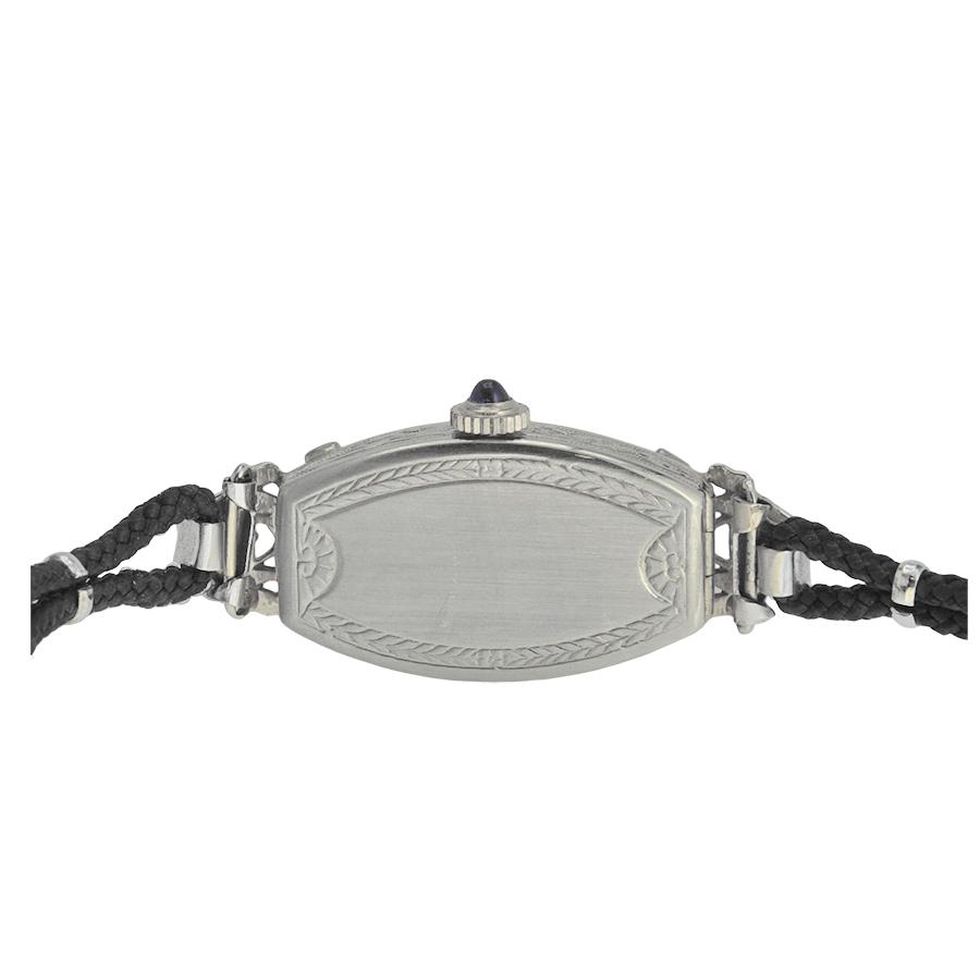 Swiss 20K White Gold Art Deco Wrist Watch with Sapphire Accents ...