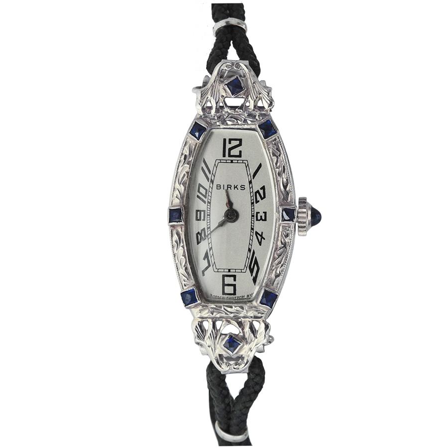 Swiss 20K White Gold Art Deco Wrist Watch with Sapphire Accents ...