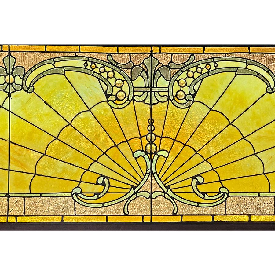 American Art Nouveau Leaded Stained Glass Transom - Renaissance Antiques