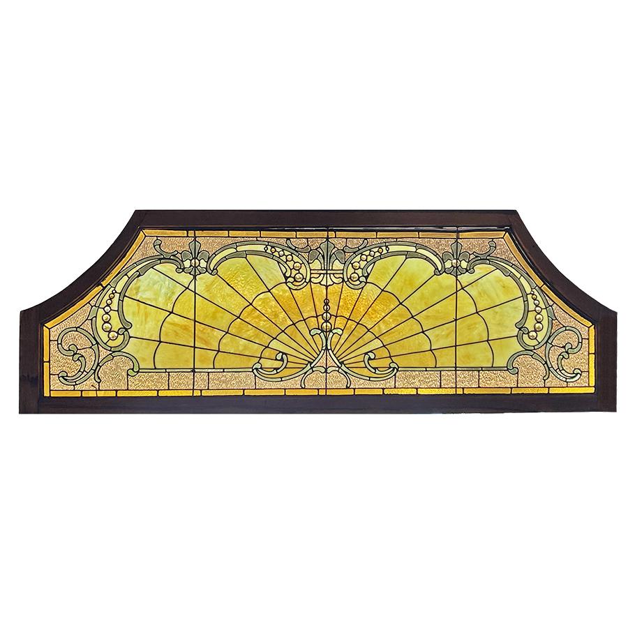 American Art Nouveau Leaded Stained Glass Transom - Renaissance Antiques