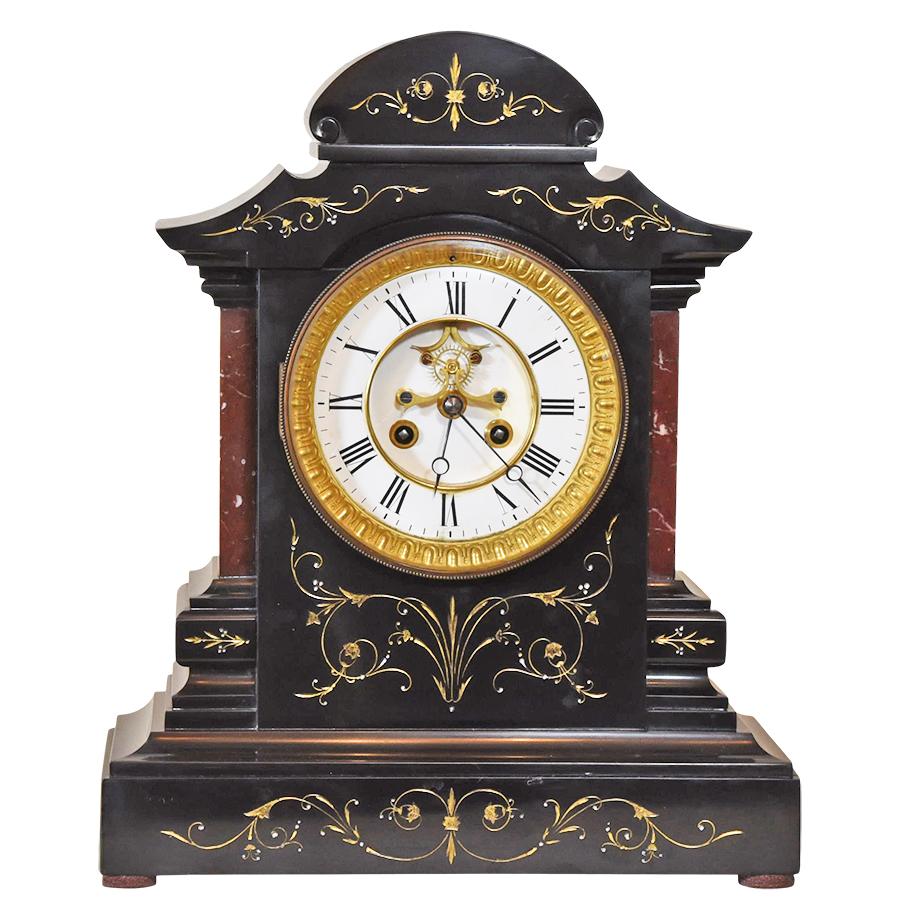 French Belgian Marble Mantel Clock - Renaissance Antiques