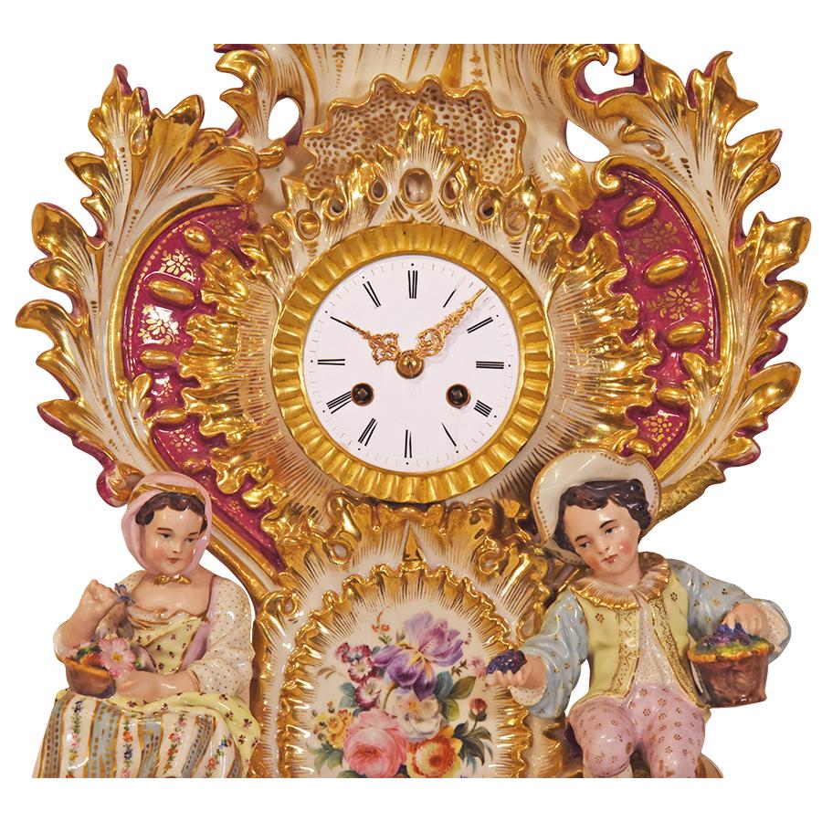 French Porcelain Mantel Clock by Jacob Petit - Renaissance Antiques