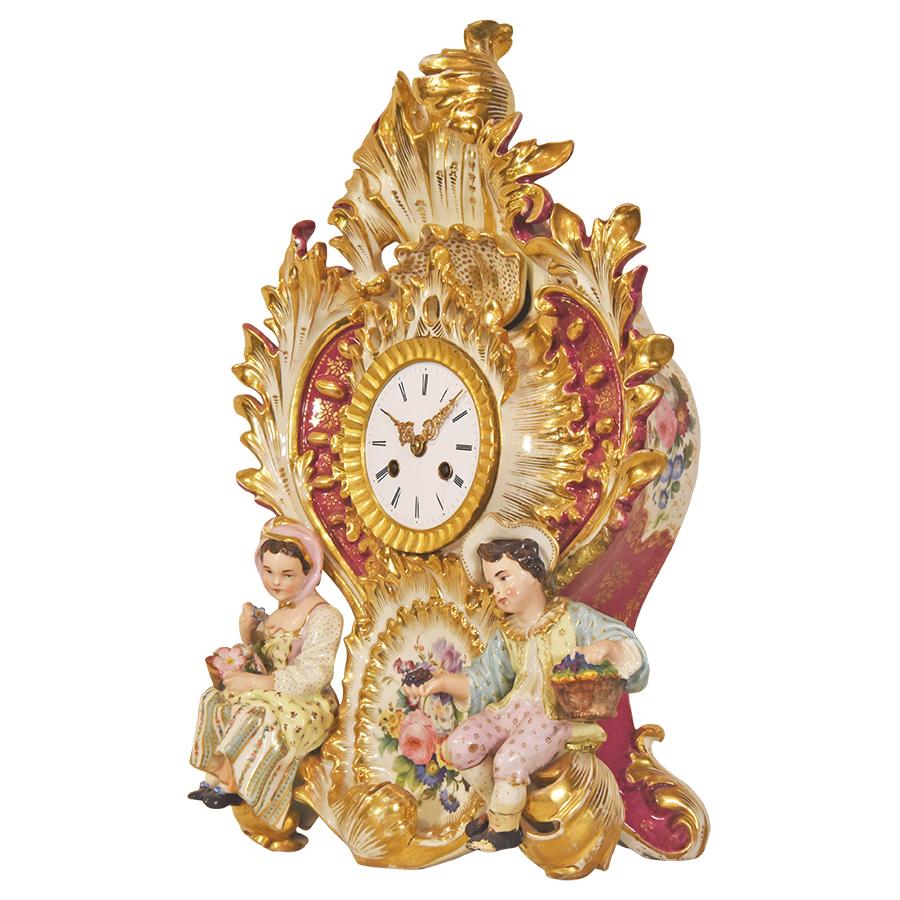 French Porcelain Mantel Clock by Jacob Petit - Renaissance Antiques