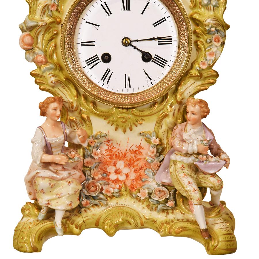 French Porcelain Mantel Clock - Renaissance Antiques