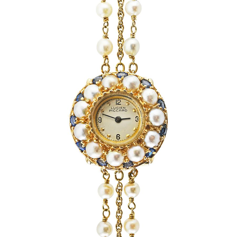 Swiss 14K Yellow Gold Lucien Piccard Bracelet Wristwatch with Pearls ...
