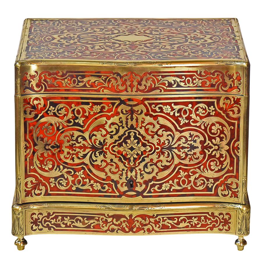French Red Tortoiseshell Boulle Marquetry Tantalus with Moser Glass ...