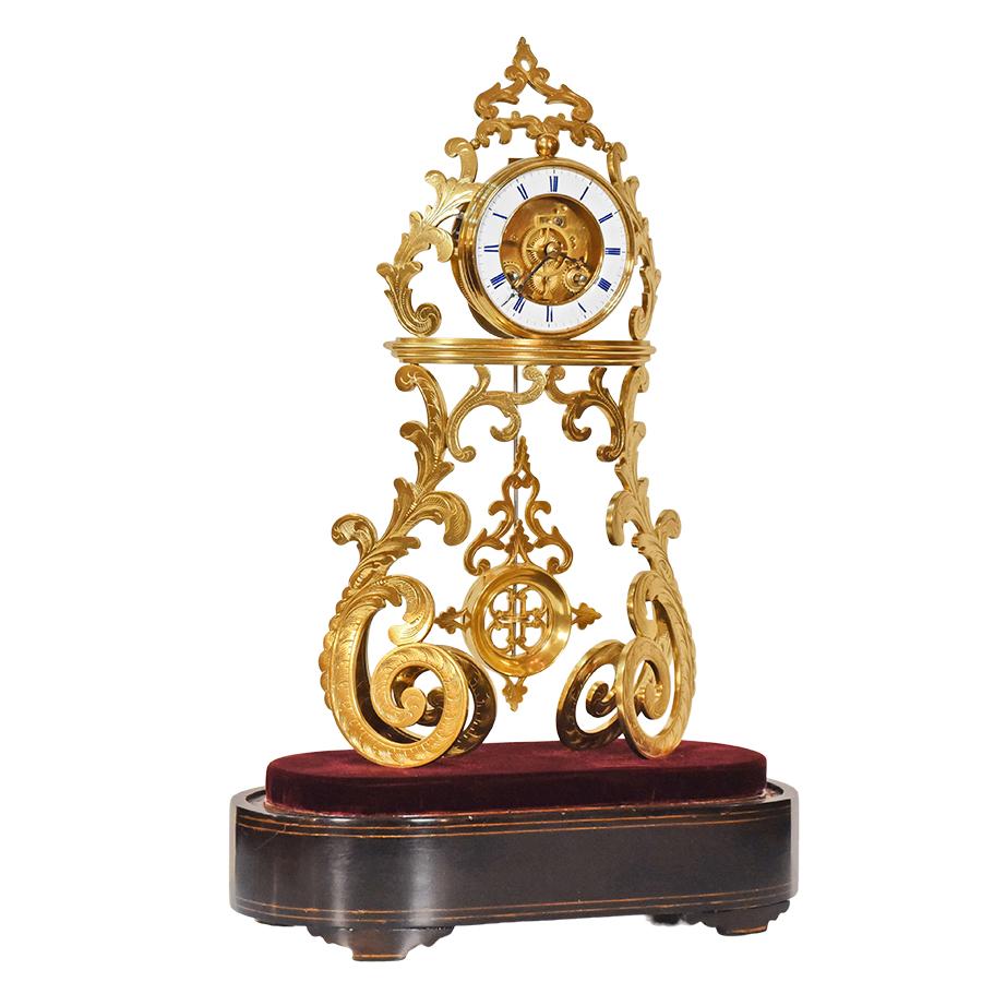 Rare French Scrollwork Skeleton Clock - Renaissance Antiques