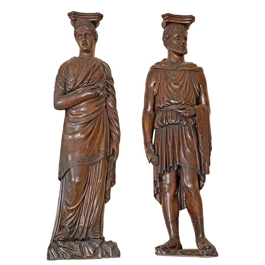 European Pair of Exceptional Carved Figures - Renaissance Antiques