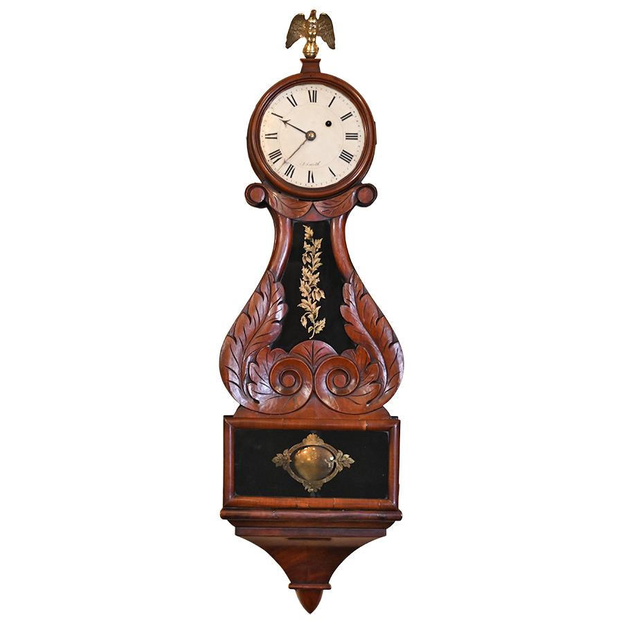 American Carved Mahogany Lyre Form Wall Clock - Renaissance Antiques