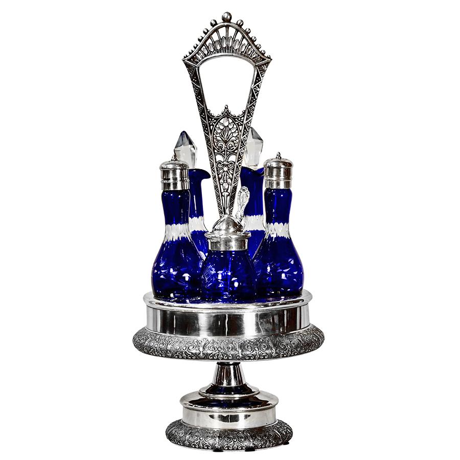 Canadian 5 Bottle Cobalt Glass Castor Set - Renaissance Antiques