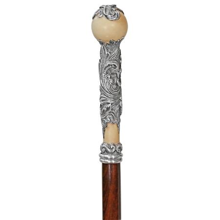 American Victorian Walking Stick with Ball Top and Cast Sterling ...