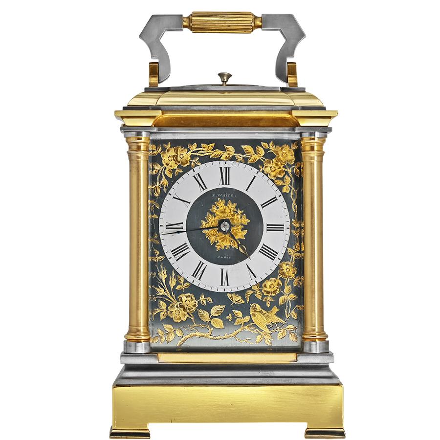 French Gorge Style Carriage Clock with Elaborate Engraved and Gilt Dial ...