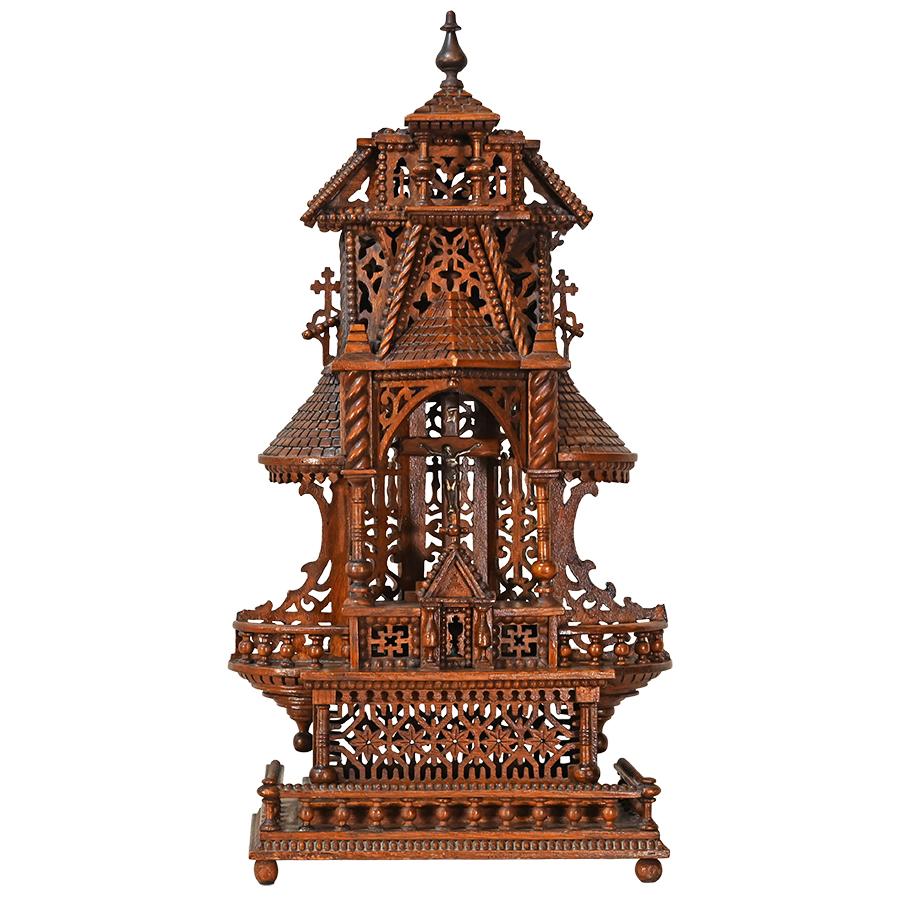 European Hand Carved Wooden Shrine - Renaissance Antiques