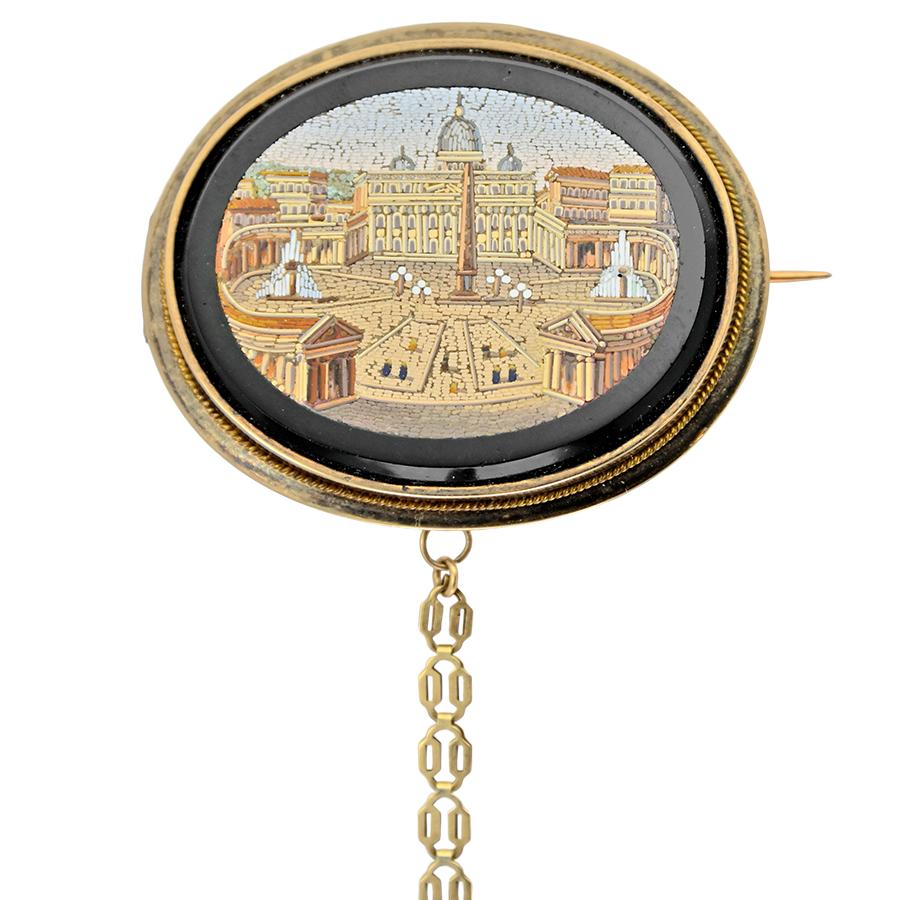 Italian Micro Mosaic Brooch of St. Peter's Square - Renaissance Antiques