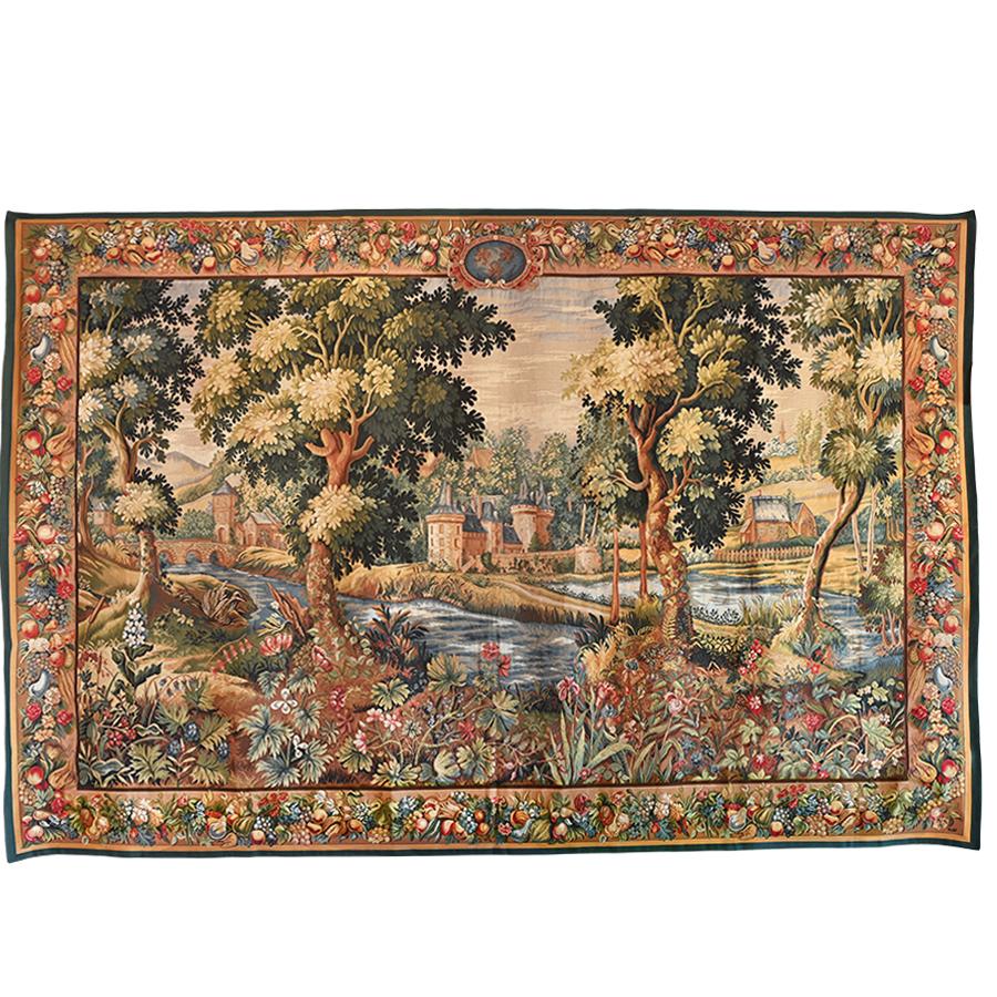 Large Replica Belgian Landscape Tapestry - Renaissance Antiques