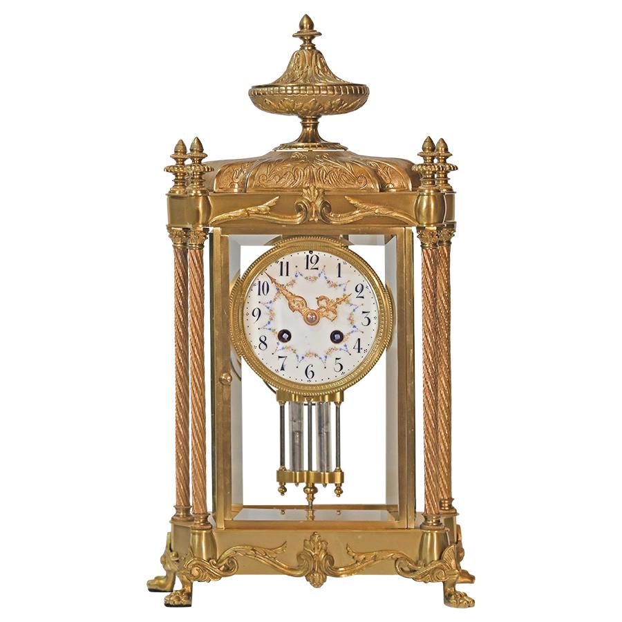 French Art Nouveau Crystal Regulator Mantel Clock - Renaissance Antiques