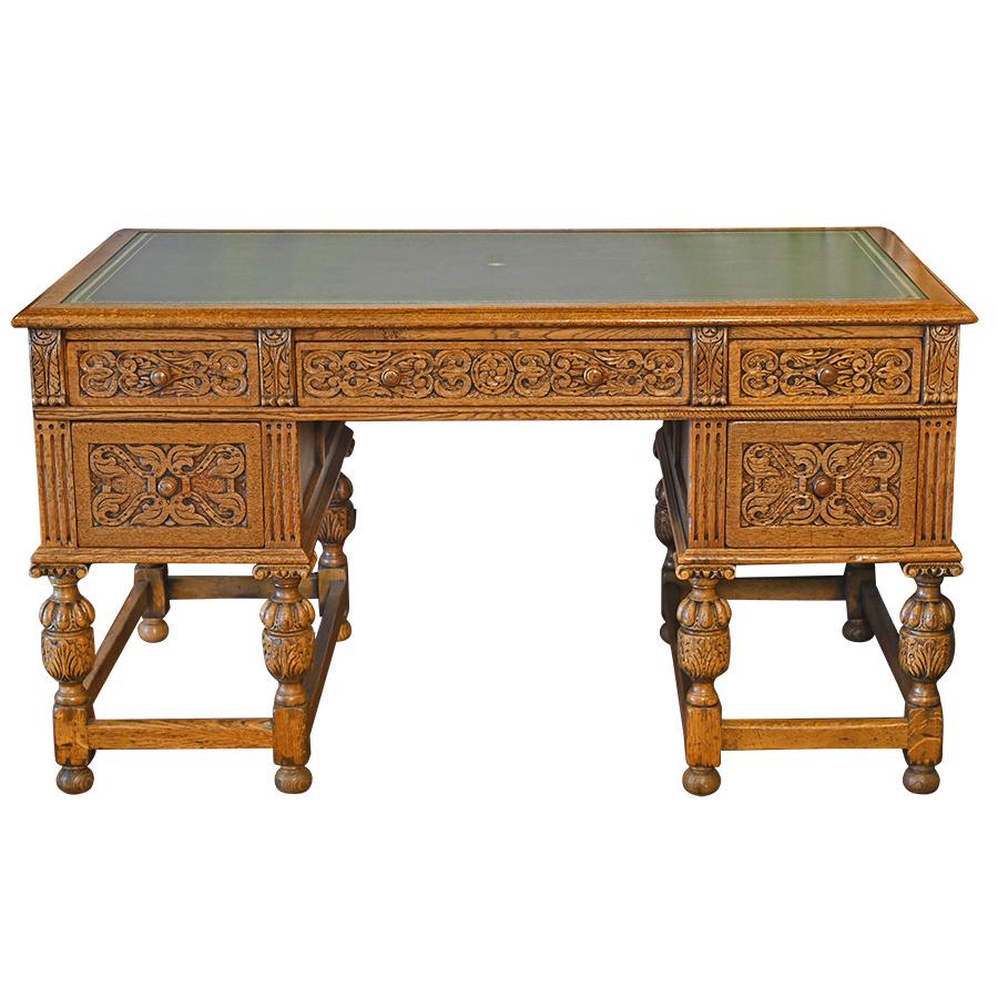 European Hand-Carved Oak Desk - Renaissance Antiques
