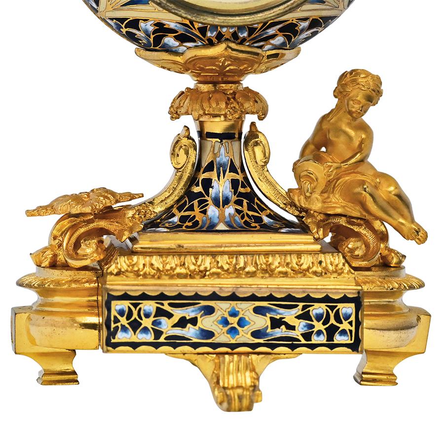 French Champlevé Enamel Mantel Barometer - Renaissance Antiques