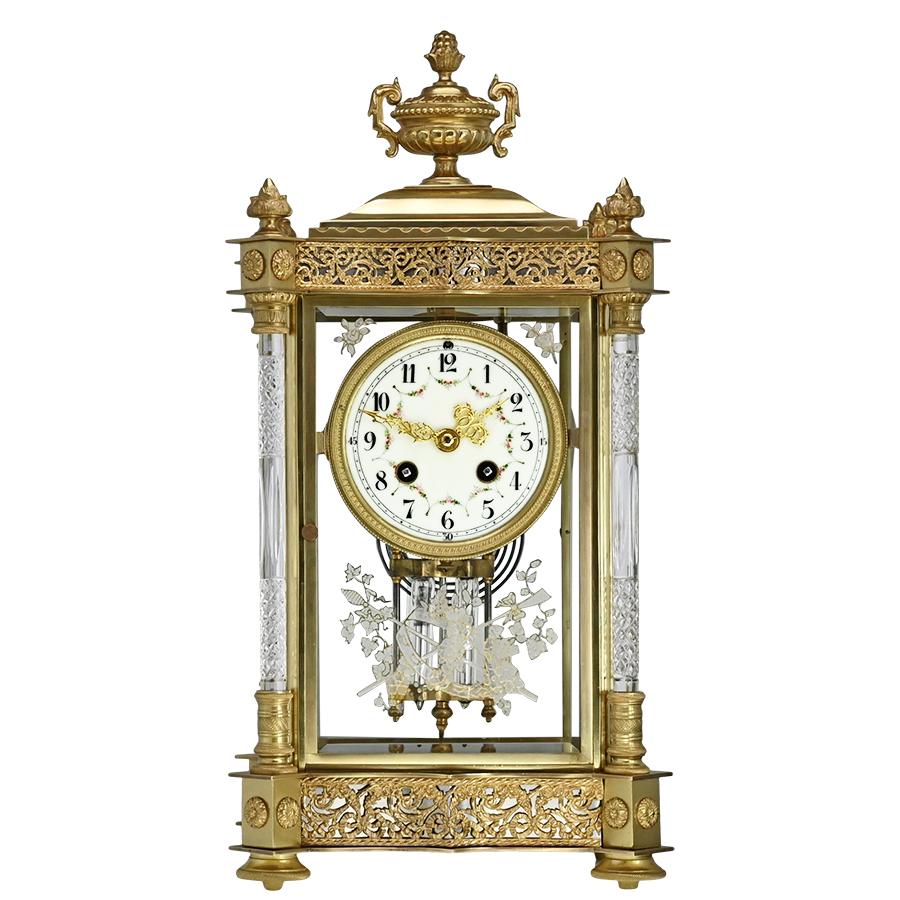 French Crystal Regulator with Glass Columns - Renaissance Antiques