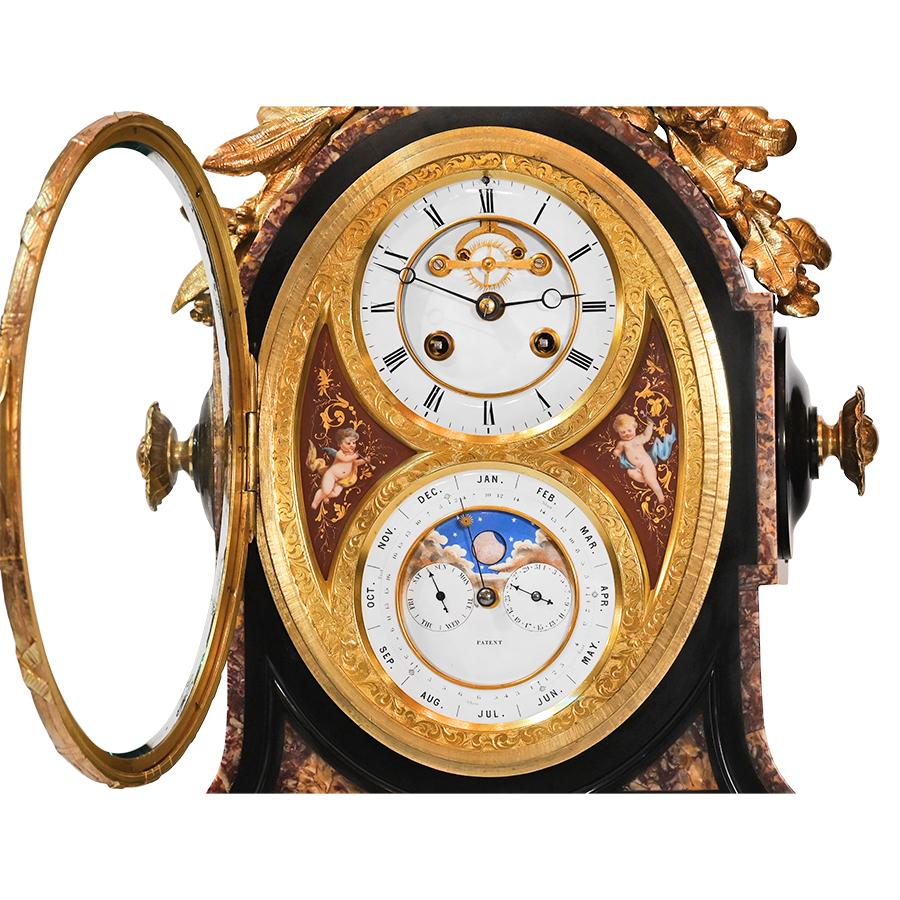 French Marble Double-Dial Calendar Clock Attributed to Brocot ...