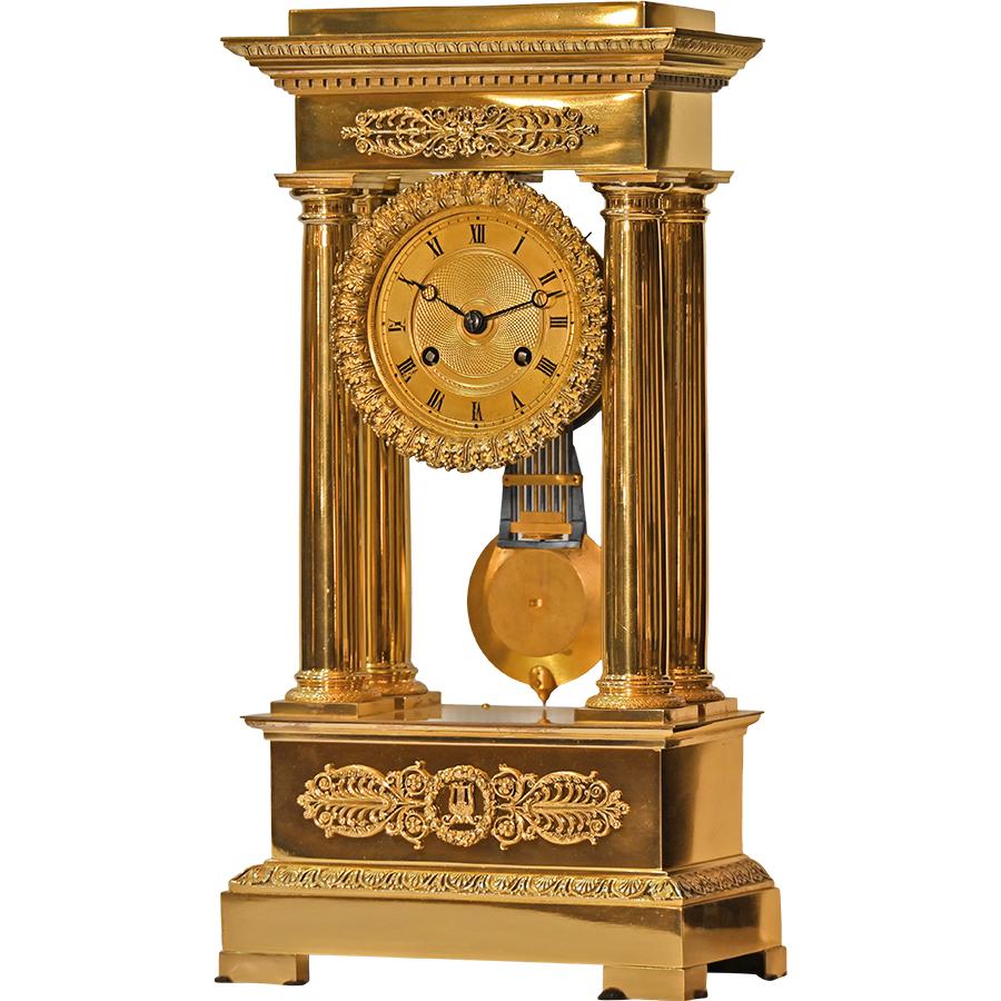 French Portico Clock in Polished Brass - Renaissance Antiques