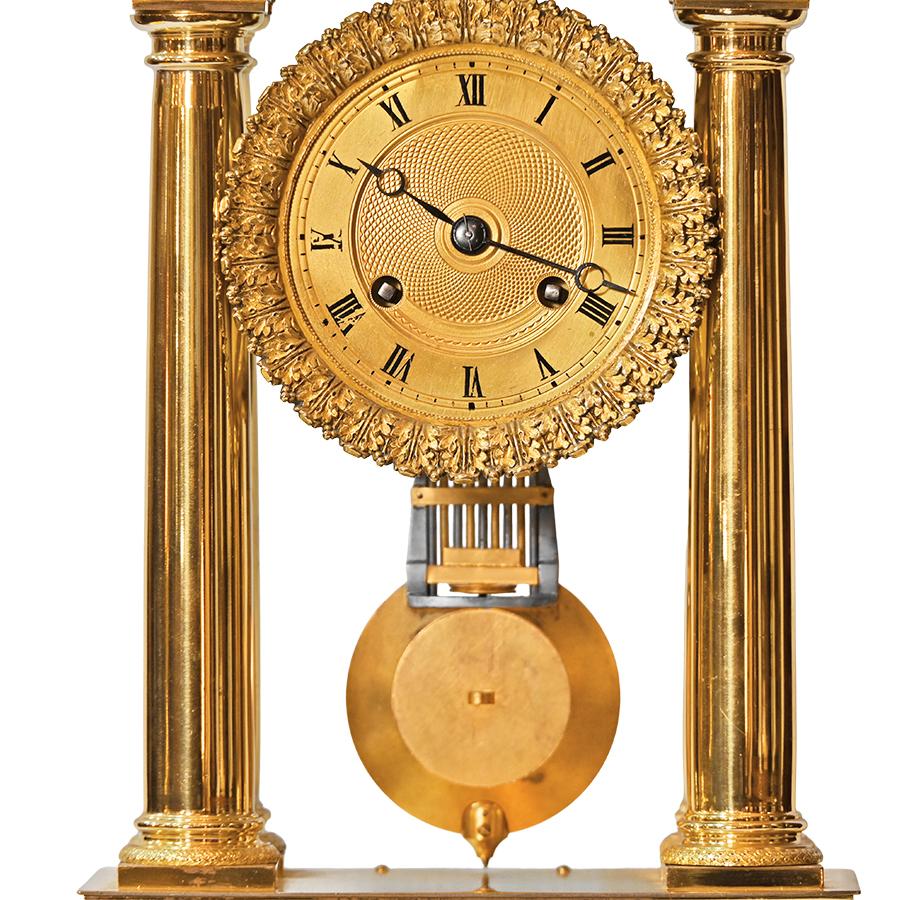 French Portico Clock in Polished Brass - Renaissance Antiques