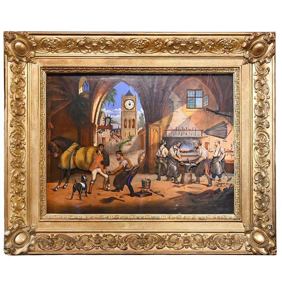 French Animated Musical Painting Clock - Renaissance Antiques