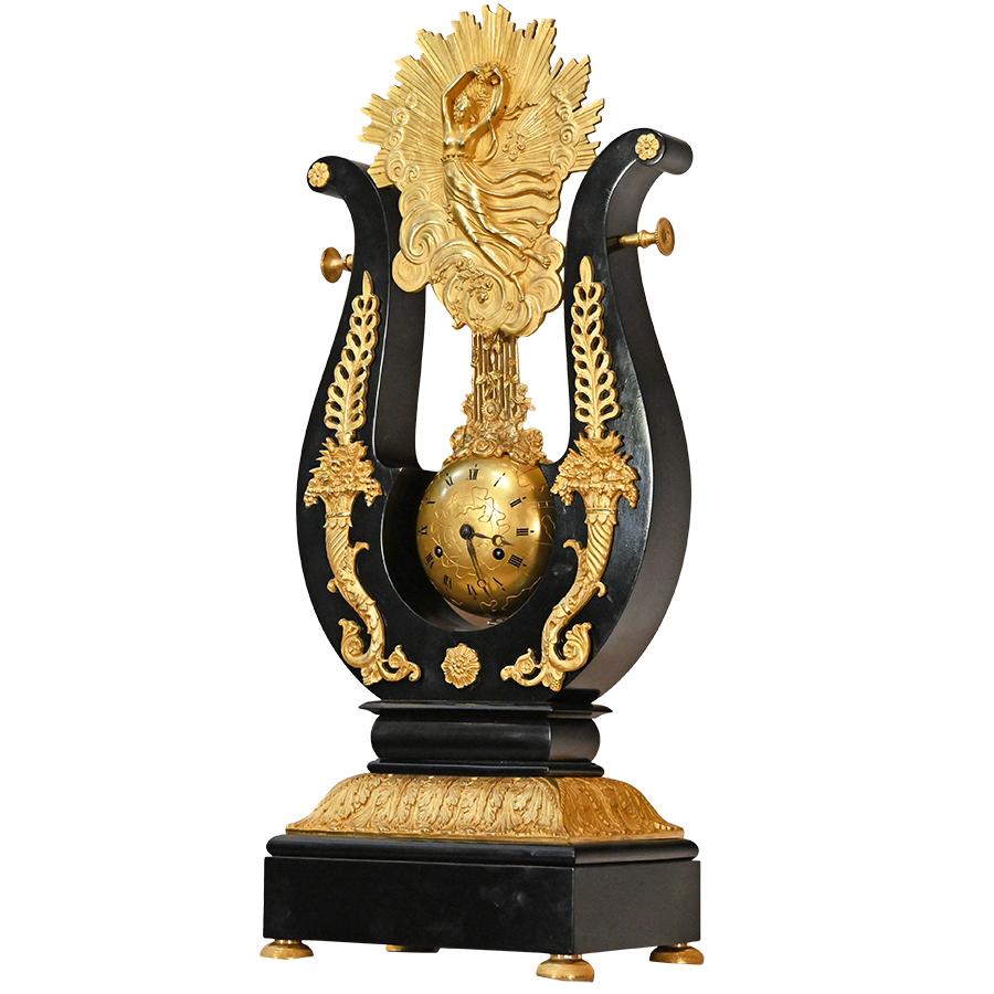 French Rare Lyre Form Mystery Clock - Renaissance Antiques