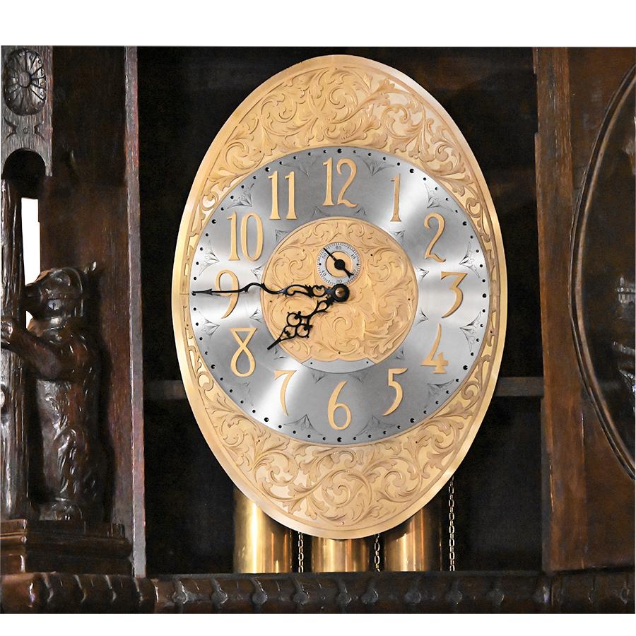 English Monumental Carved Oak Hall Clock - Renaissance Antiques
