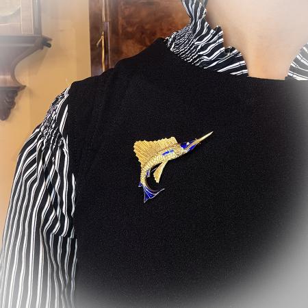 Italian 18K Yellow Gold Sailfish Brooch - Renaissance Antiques