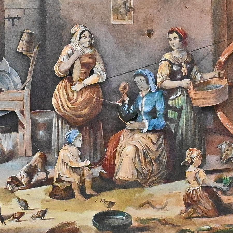 French Musical Animated Painting Clock of Homestead Scene - Renaissance ...