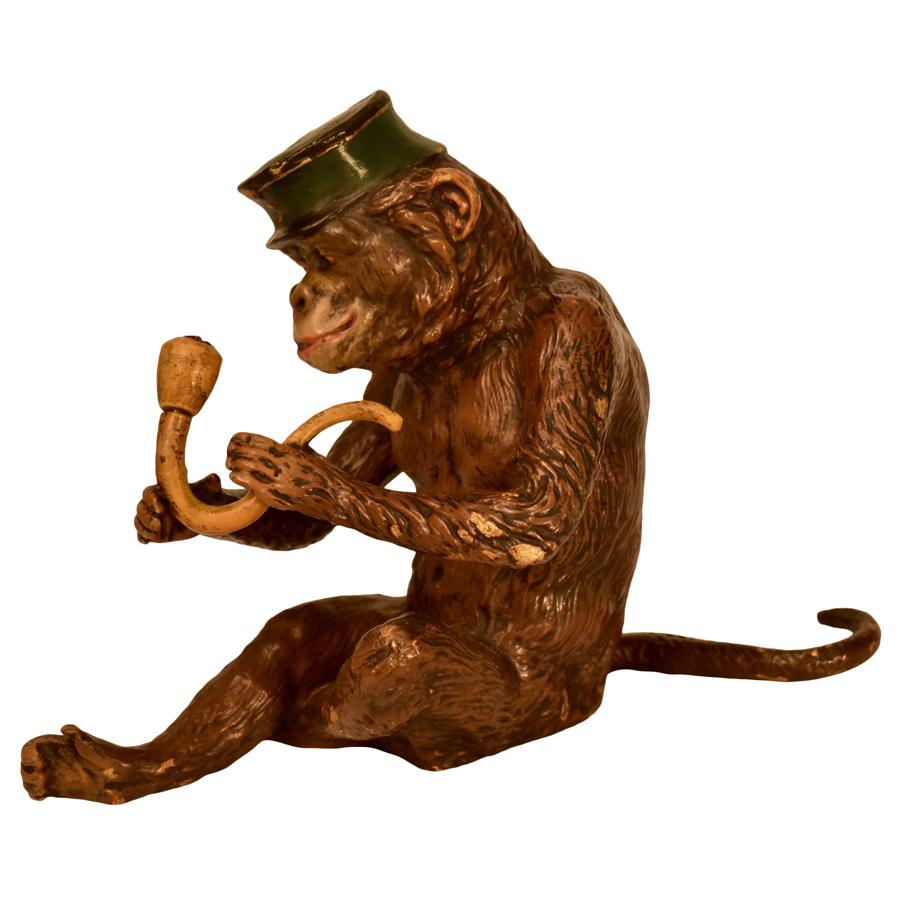 Monkey with Pipe Austrian Vienna Bronze - Renaissance Antiques