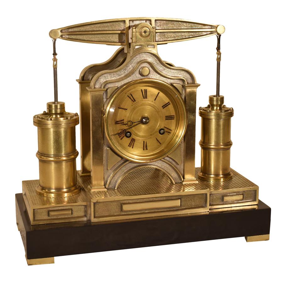 French Rocking Beam Engine Mantel Clock - Renaissance Antiques