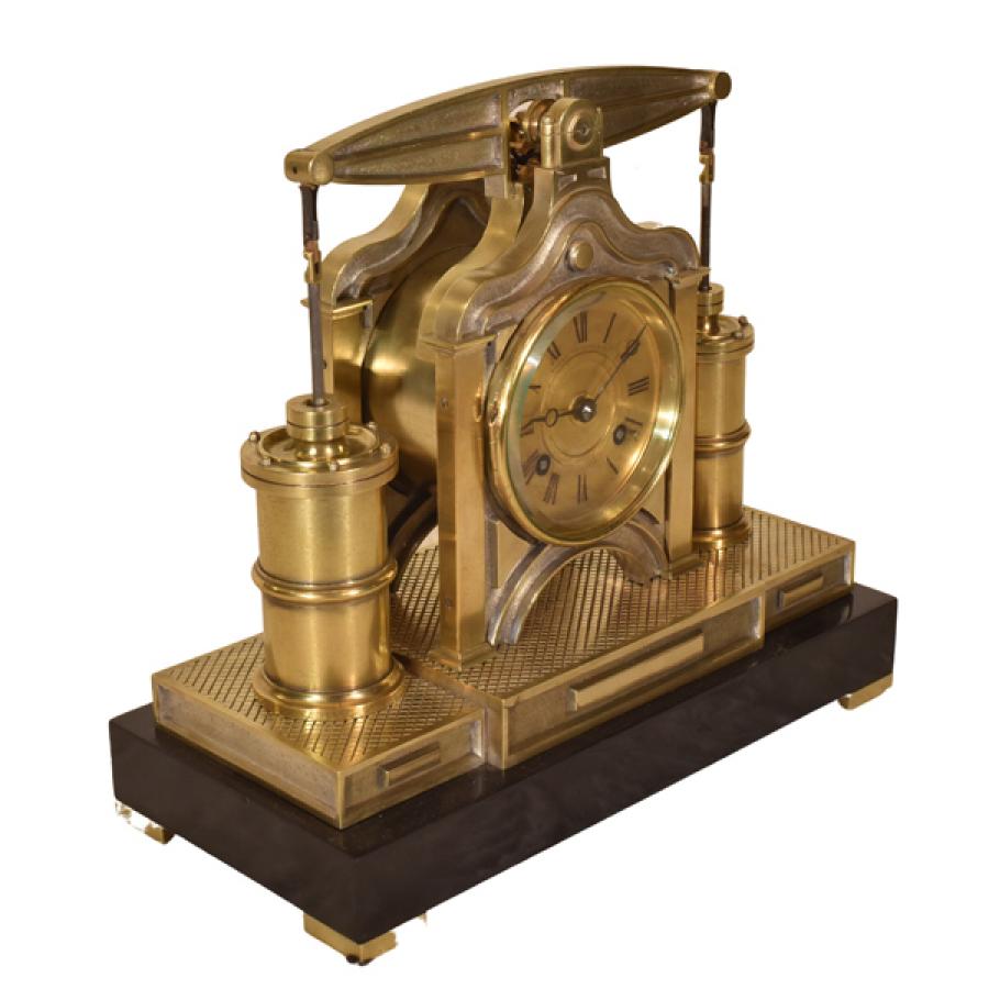 French Rocking Beam Engine Mantel Clock - Renaissance Antiques